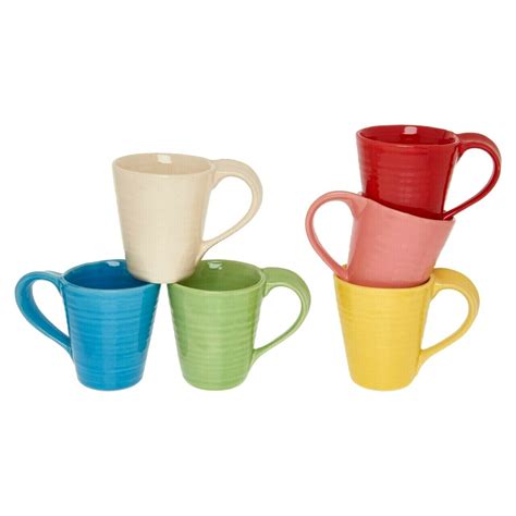 Stoneware Mugs Set Of 6 Mugs Handmade Mug Multi Coloured Coffee Large