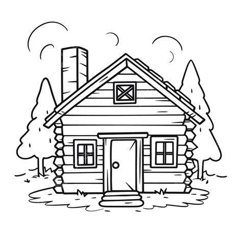 통나무 집 색칠하기 페이지 인쇄 가능한 무료 개요 스케치 드로잉 벡터 오두막 도면 객실 개요 오두막 스케치 Png