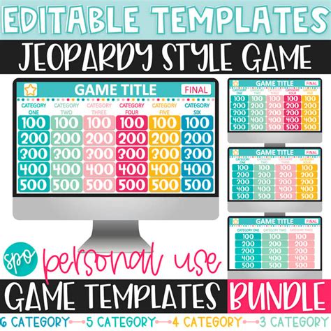 Editable Jeopardy Template Bundle Set Of 4 Blank Game Boards Personal Use
