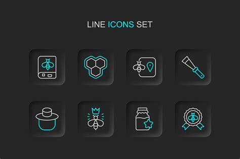 세트 라인 최고의 꿀벌 꿀 항아리 여왕 보호 모자 양봉 칼 위치 벌집 및 아이콘에 대한 책과 양봉가 벡터 1위에 대한 스톡 벡터 아트 및 기타 이미지 Istock