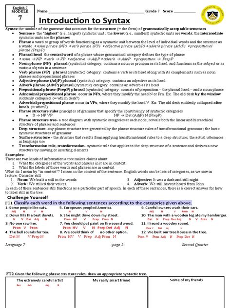 Module 7 Introduction To Syntax Pdf Phrase Syntax