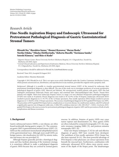 Pdf Fine Needle Aspiration Biopsy And Endoscopic Ultrasound For Pretreatment Pathological