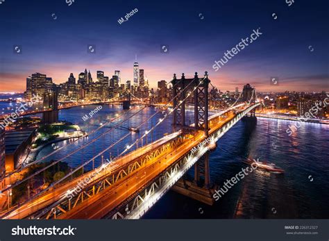 New York City Beautiful Sunset Over Manhattan With Manhattan And