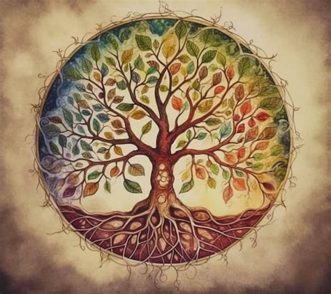 Un Dibujo De Un árbol Con Las Raíces Del árbol En El Centro Foto Premium