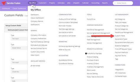 Custom Fields Service Fusion