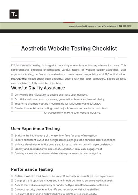 Free Aesthetic Website Testing Checklist Template To Edit Online