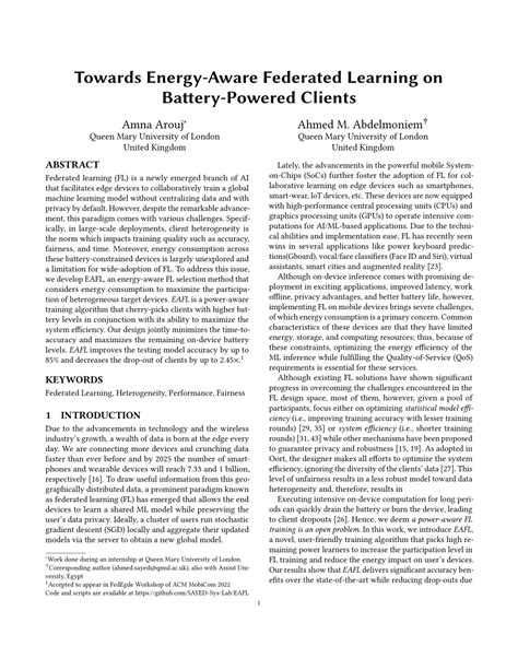 PDF Towards Energy Aware Federated Learning On Battery Powered Clients