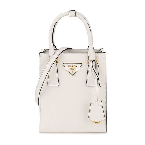 프라다 Prada 삼각로고 사피아노 탑핸들 크로스백 화이트 트렌비