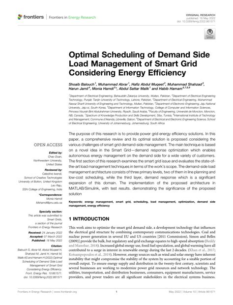 pdf optimal scheduling of demand side load management of smart grid considering energy efficiency