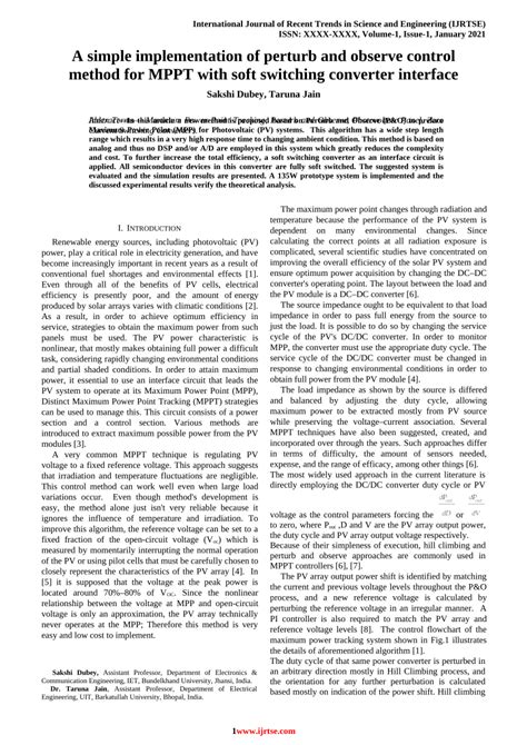 PDF A Simple Implementation Of Perturb And Observe Control Method For MPPT With Soft Switching