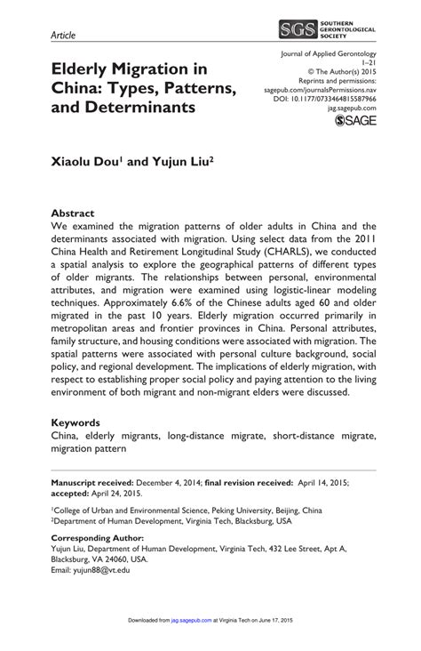 Pdf Elderly Migration In China Types Patterns And Determinants