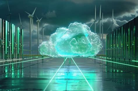 Modern Cloud Computing Technology Concept With Renewable Energy And Green Lighting Stock Image