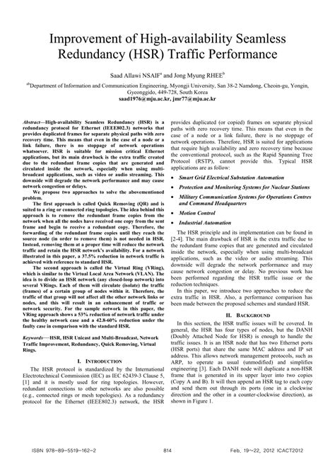 Pdf Improvement Of High Availability Seamless Redundancy Hsr