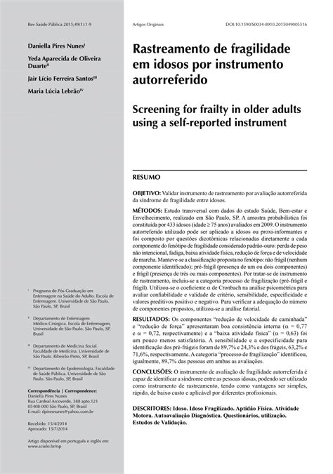 Pdf Screening For Frailty In Older Adults Using A Self Reported
