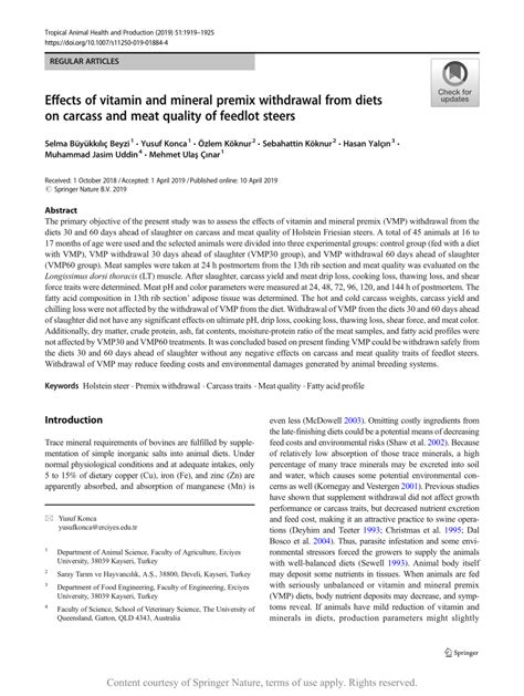 Effects Of Vitamin And Mineral Premix Withdrawal From Diets On Carcass And Meat Quality Of