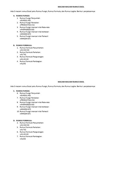 Macam Macam Rumus Excel Pdf