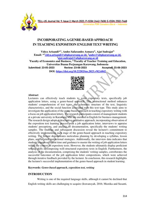Pdf Incorporating A Genre Based Approach In Teaching Writing Exposition English Text