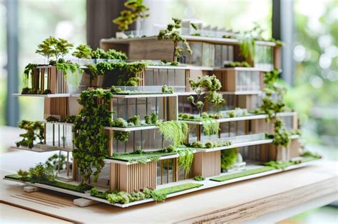 Premium Photo Sustainable Architecture Model With Green Spaces