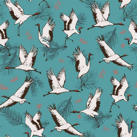 Premium Vector Japanese Crane Vector Seamless Bird Pattern Premium Vector Japanese Crane Vector Seamless Bird Pattern
