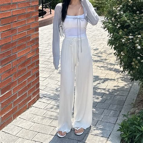 조블리마켓 흰바지 흰색 아이보리 플리츠바지 주름 시어커서 밴딩 봄 여름 여성 팬츠 통바지