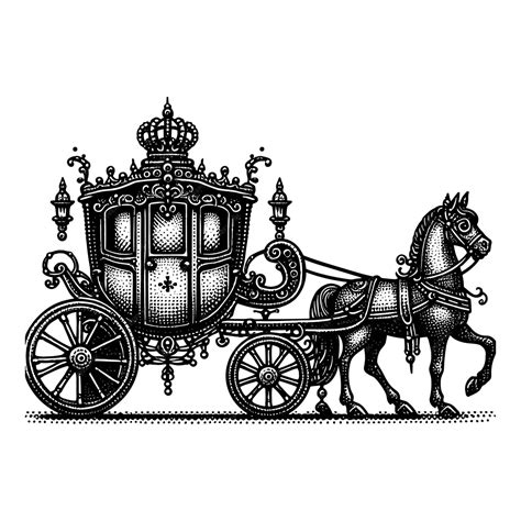 Premium Vector A Black And White Drawing Of A Horse Drawn Carriage