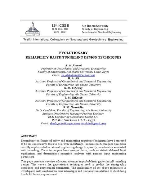 pdf evolutionary reliability based tunneling design techniques