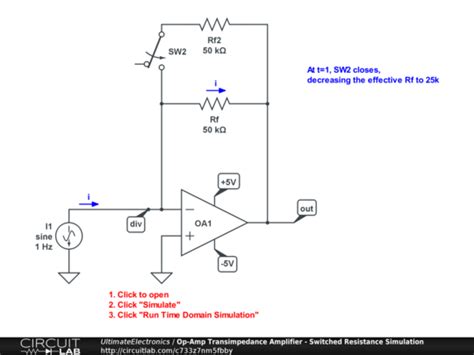 Op Amp Transimpedance Amplifier Switched Resistance Simulation
