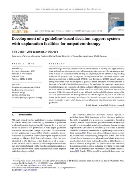 Pdf Development Of A Guideline Based Decision Support System With