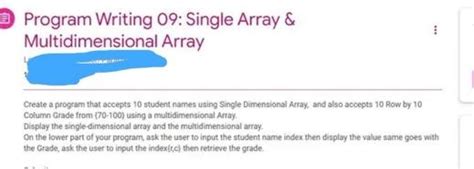 Solved Program Writing 09 Single Array And Multidimensional