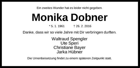 Traueranzeigen Von Monika Dobner Trauer Nn De