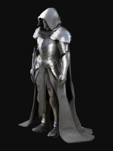 The Object Features A Hooded Figure With Angular Layered Armor And A The Object Features A Hooded Figure With Angular Layered Armor And A