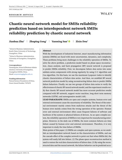 Pdf Chaotic Neural Network Model For Smiss Reliability Prediction