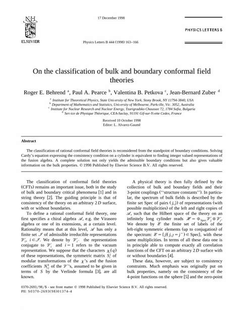 Pdf On The Classification Of Bulk And Boundary Conformal Field