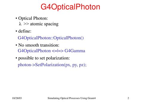 Ppt Simulating Optical Processes Using Geant4 Scintillating Cells