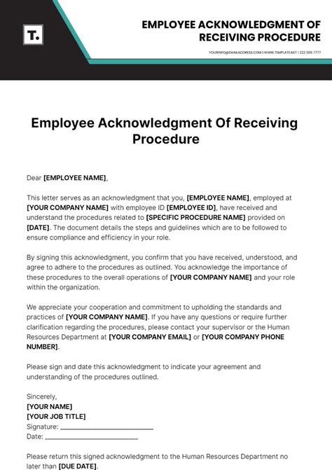 Free Employee Acknowledgment Of Receiving Procedure Template To Edit Online