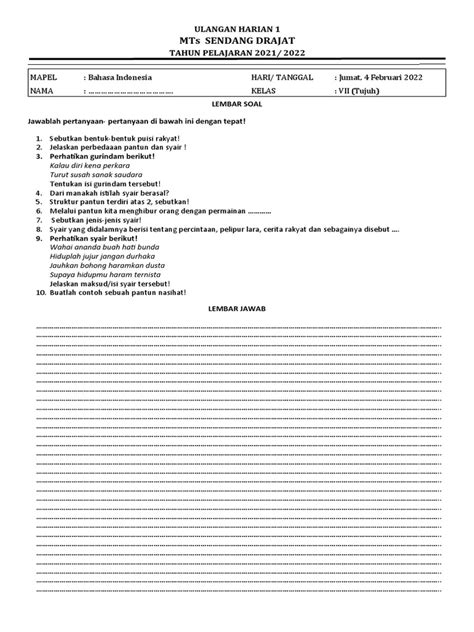 Ulangan Harian 1 Kels Vii Pdf