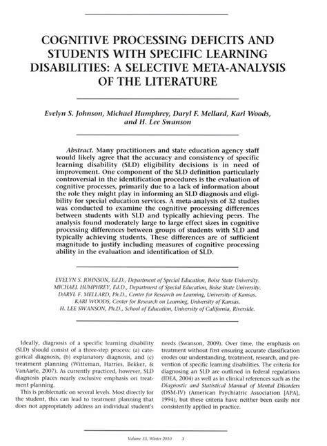 Pdf Cognitive Processing Deficits And Students With Specific Learning