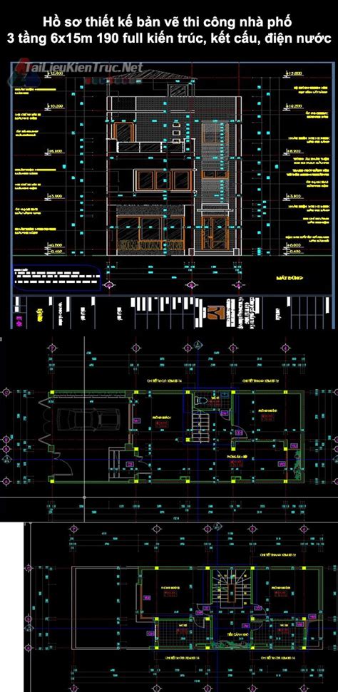 Bản vẽ cad nhà phố x m đầy đủ file cad kiến trúc kết cấu điện nước