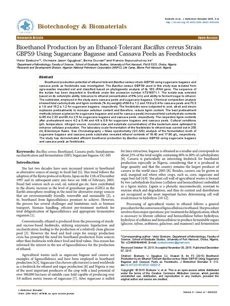 Bioethanol Production By An Ethanoltolerant Bacillus Cereus Strain