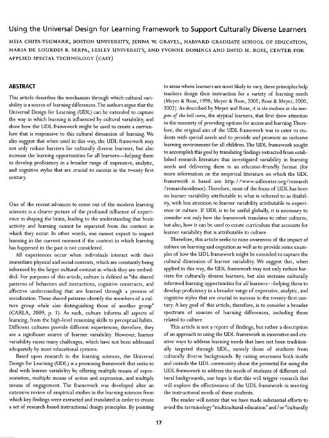Pdf Using The Universal Design For Learning Framework To Support