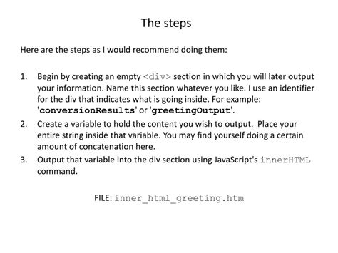Moving Away From Alert Using Innerhtml Using An Empty Div Section