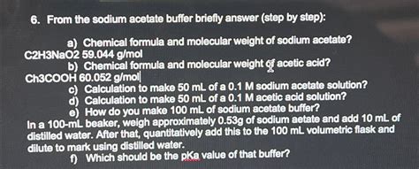 Solved From The Sodium Acetate Buffer Briefly Answer Step