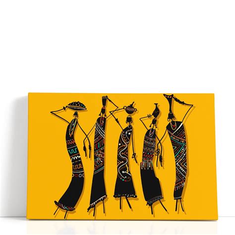 African Women With Jugs An Ethnic Ornate Sketch Wrapped Canvas Print