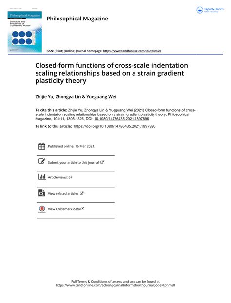 Pdf Closed Form Functions Of Cross Scale Indentation Scaling Relationships Based On A Strain