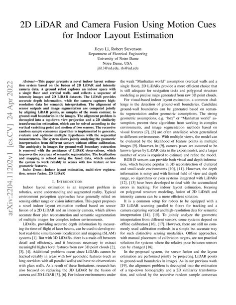 2d Lidar And Camera Fusion Using Motion Cues For Indoor Layout Estimation Deepai