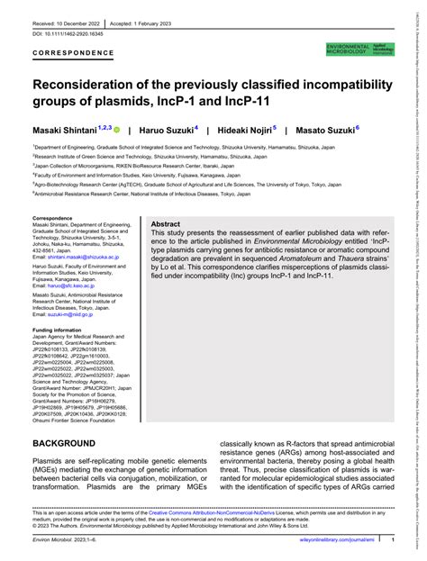 Pdf Reconsideration Of The Previously Classified Incompatibility Groups Of Plasmids Incp 1