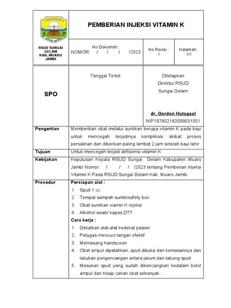 Sop Pemberian Injeksi Vitamin K Pdf