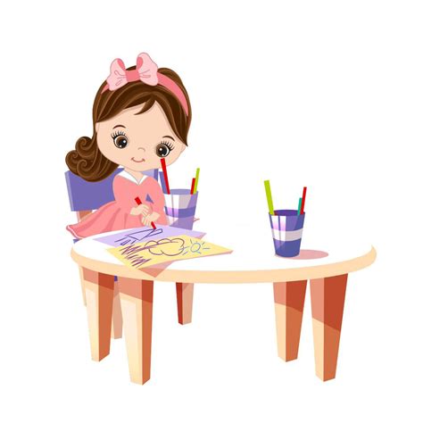מדבקת קיר ילדה מציירת ליד שולחן דפוס רגעים