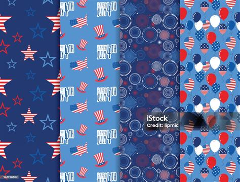 벡터 패턴 집합입니다 미국의 국가 색깔 미국 국기 별과 줄무늬 독립 기념일 파티 장식의 축 하에 대 한 사용 표면