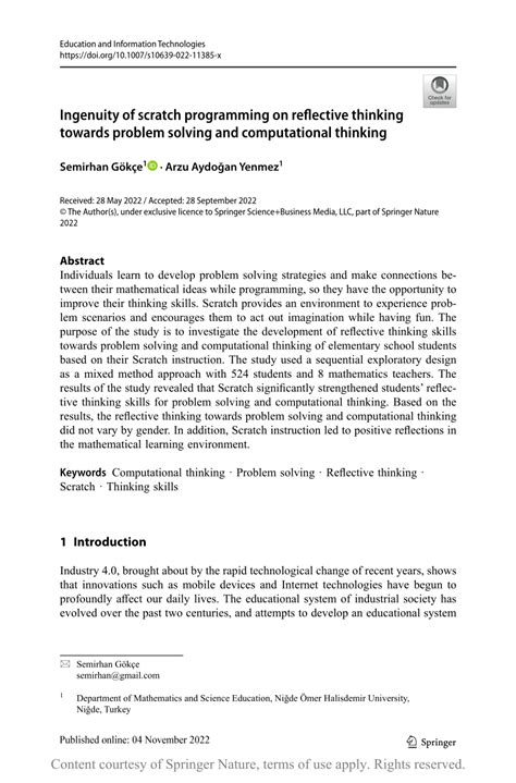 Ingenuity Of Scratch Programming On Reflective Thinking Towards Problem Solving And